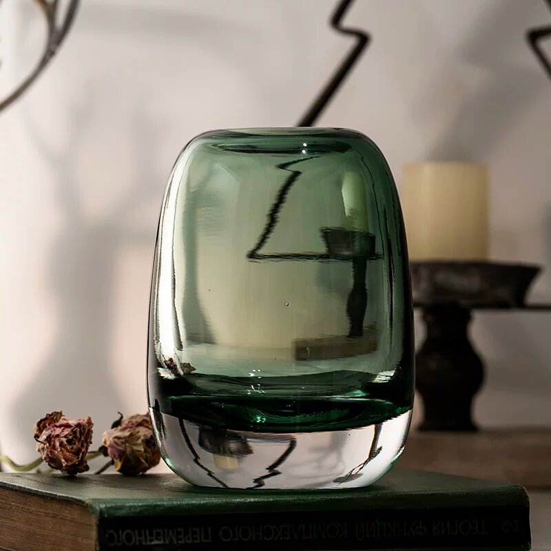 Японская ваза ручной работы в стиле колор-блок, круглая и толстостенная стеклянная ваза, декоративное украшение для