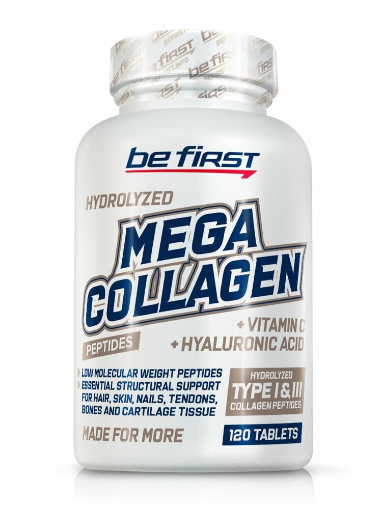 Be First Mega Collagen Peptides + Hyaluronic Acid + Vitamin C, 120 табл.