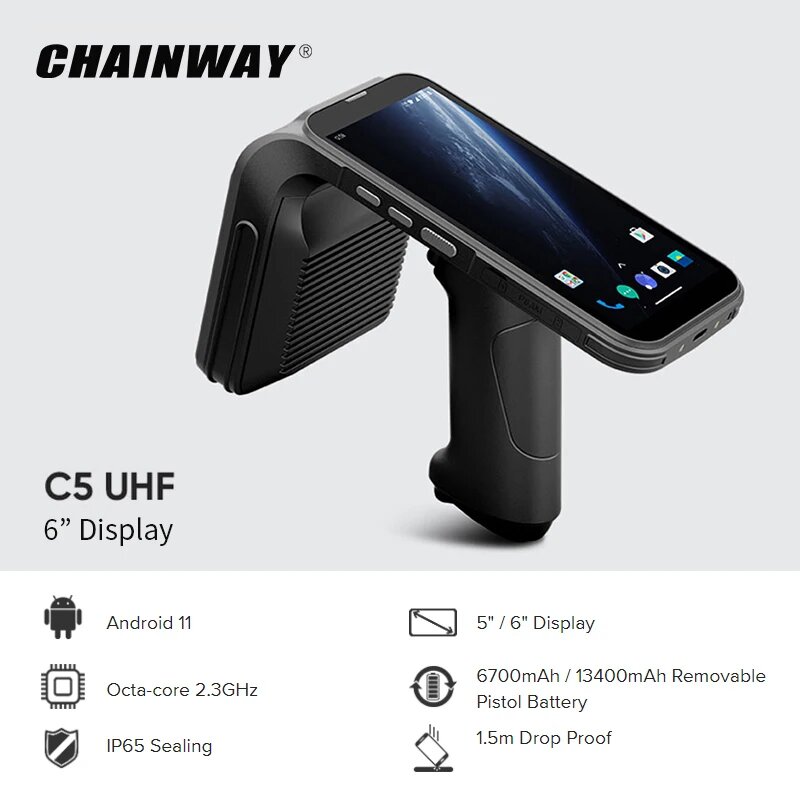 Chainway C5 UHF сканер штрих-кодов 6" Android 11