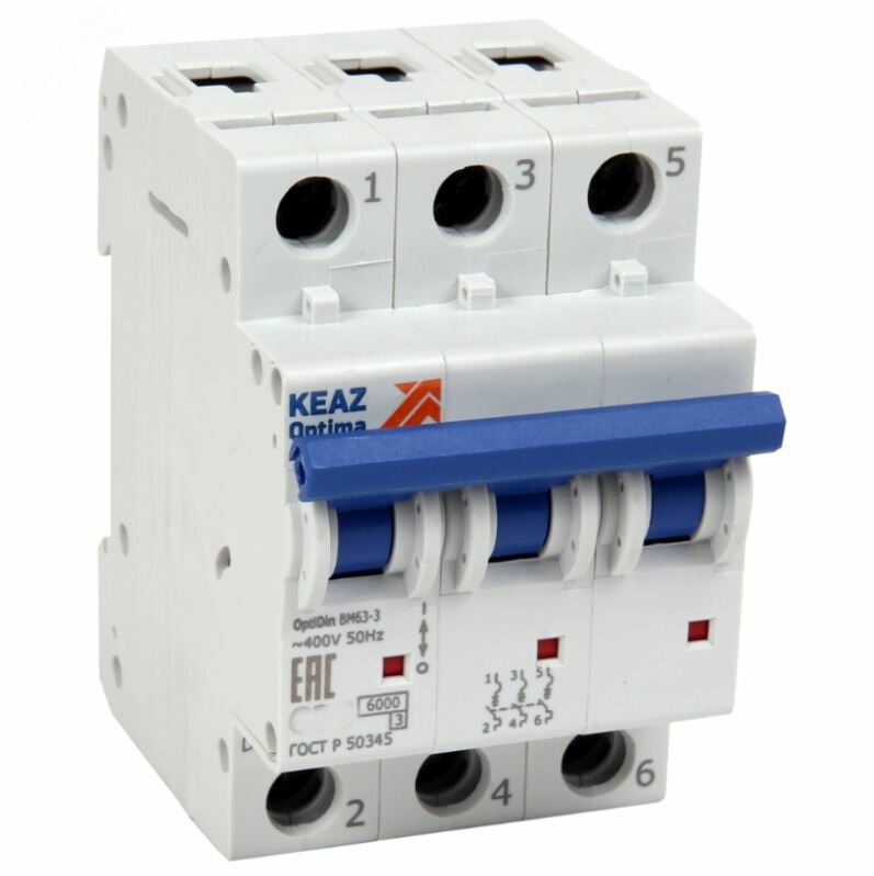 Выключатель автоматический трехполюсный 4А C 6кА AC OptiDin BM63-3C4-УХЛ3 260799 КЭАЗ