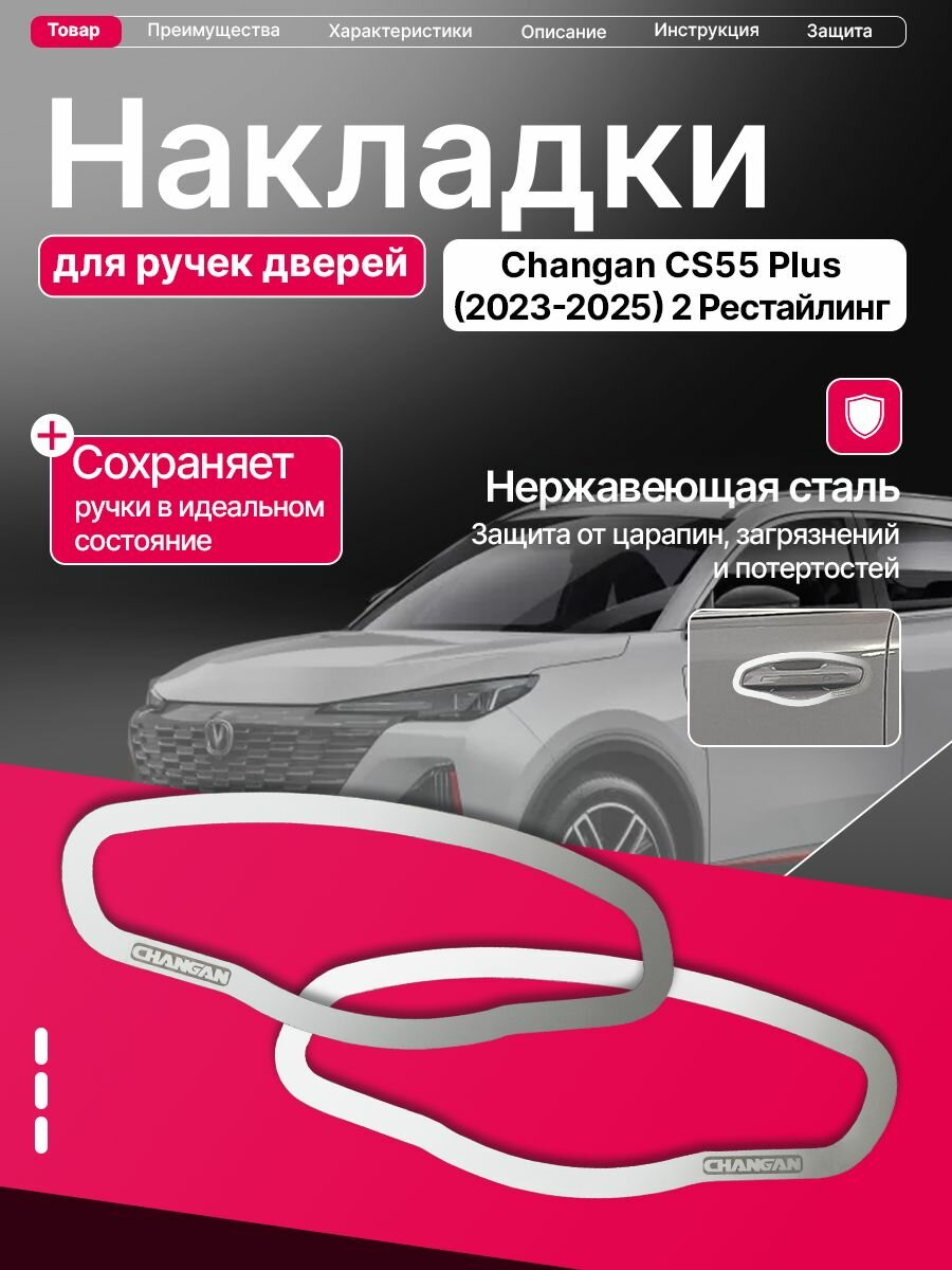 Накладки на ручки дверей Чанган CS55 Плюс 2 Рестайлинг / Changan СS55 Plus (2023-2025)