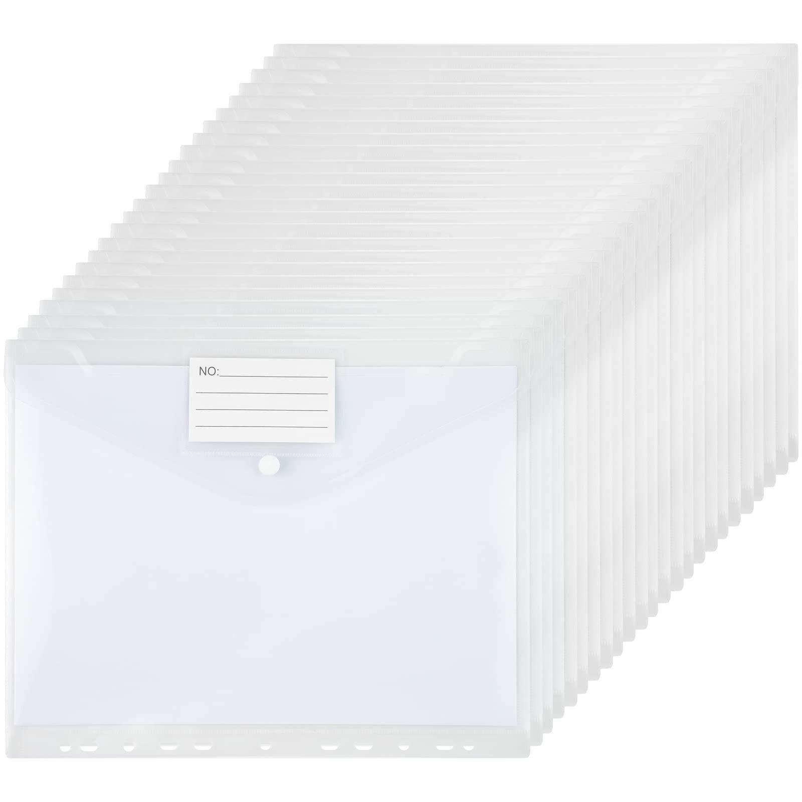 24шт Пластиковых кошелька формата А4 с перфорацией - Прозрачные полиэтиленовые карманы с попперами