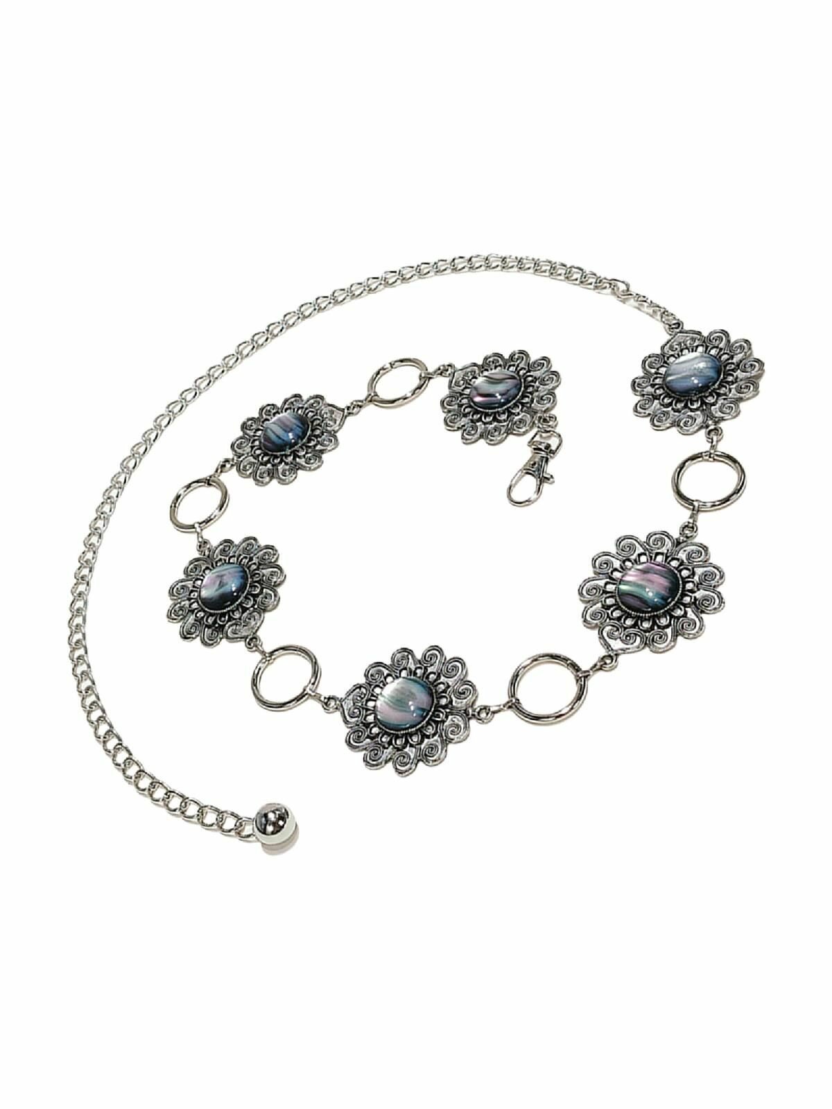 Металлический цепной пояс с камнями