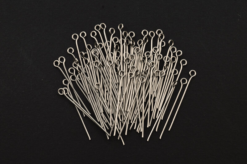 Штифты для бижутерии с петелькой 30х0,7мм, отверстие 2мм, цвет стальной, хирургическая сталь, 30-051, 10г (около 95шт)