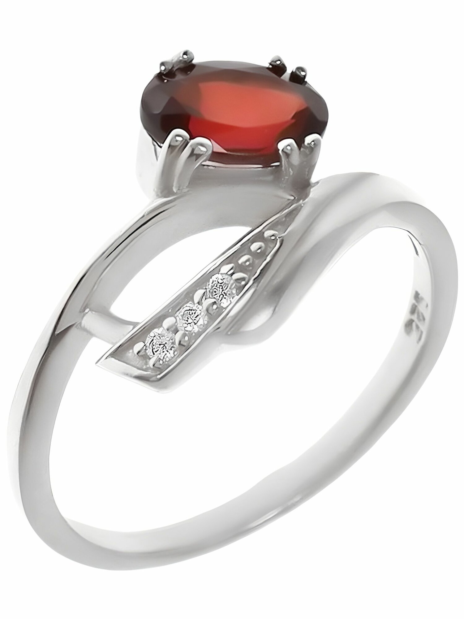 Кольцо тонкое, серебро, 925 проба, родирование, гранат, фианит