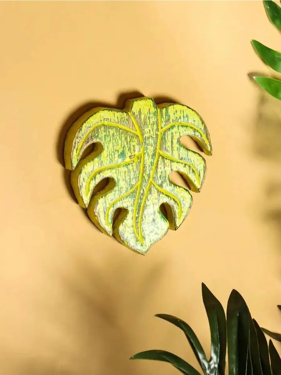 Деревянное панно «Лист» зелёное украшение