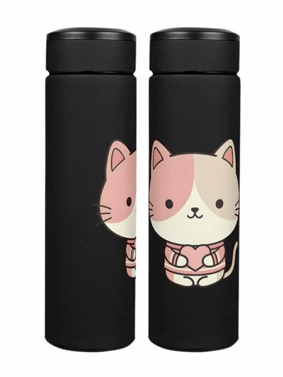 Термос «Cute Kawaii Cat with Heart» (черный)