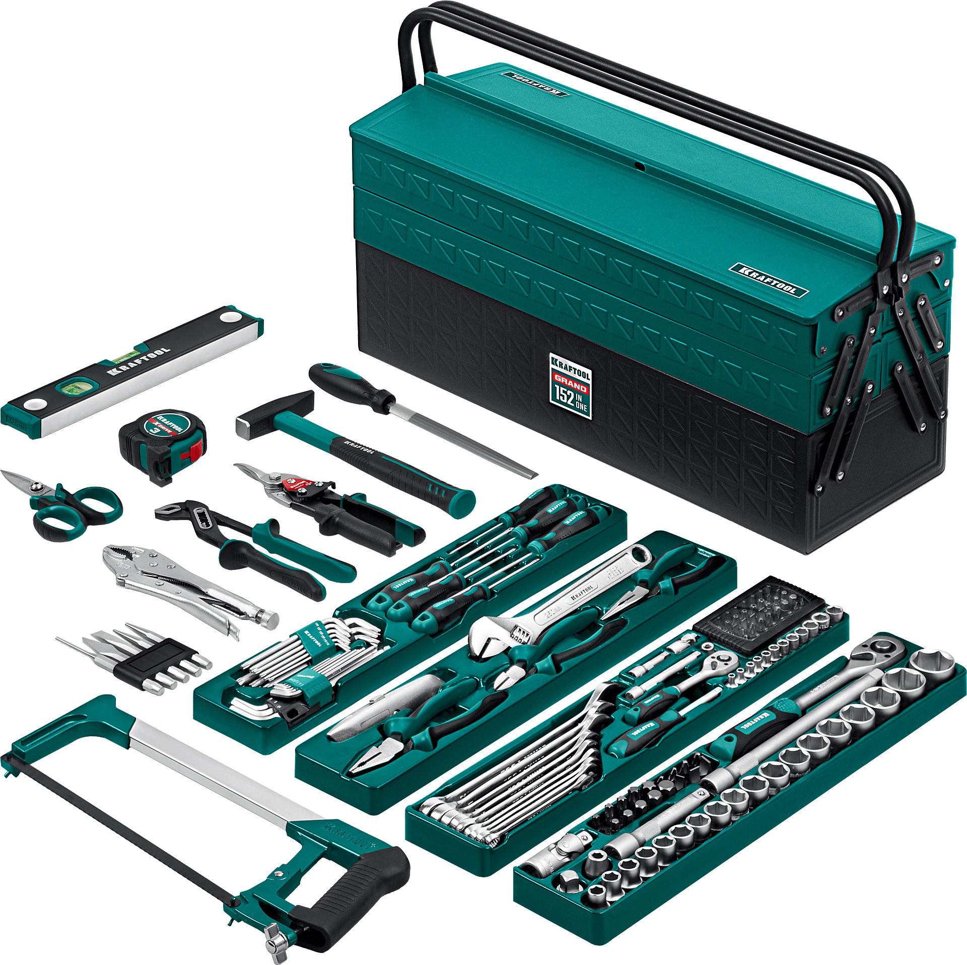 Набор инструментов KRAFTOOL GRAND-152 зеленый/черный, 152 предмета