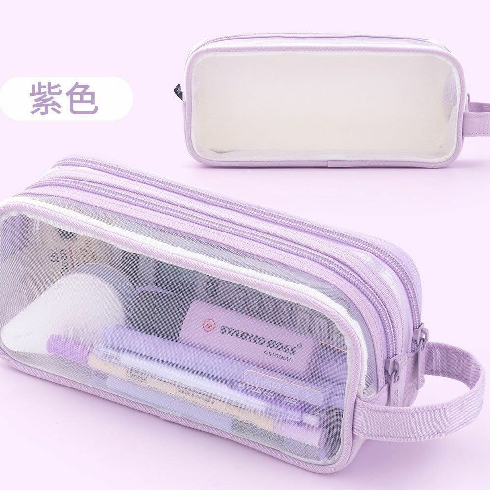 Большой вместительный пенал Anko с двойным слоем сетки, прозрачный пенал для экзаменов, простой и эстетичный пенал для студентов