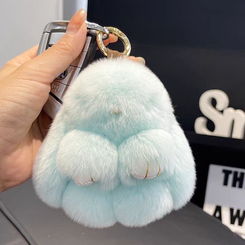 Ключница с подвеской из искусственного меха кролика Рекс, плюшевая игрушка, маленький зайчик, аксессуар для сумки, подарок