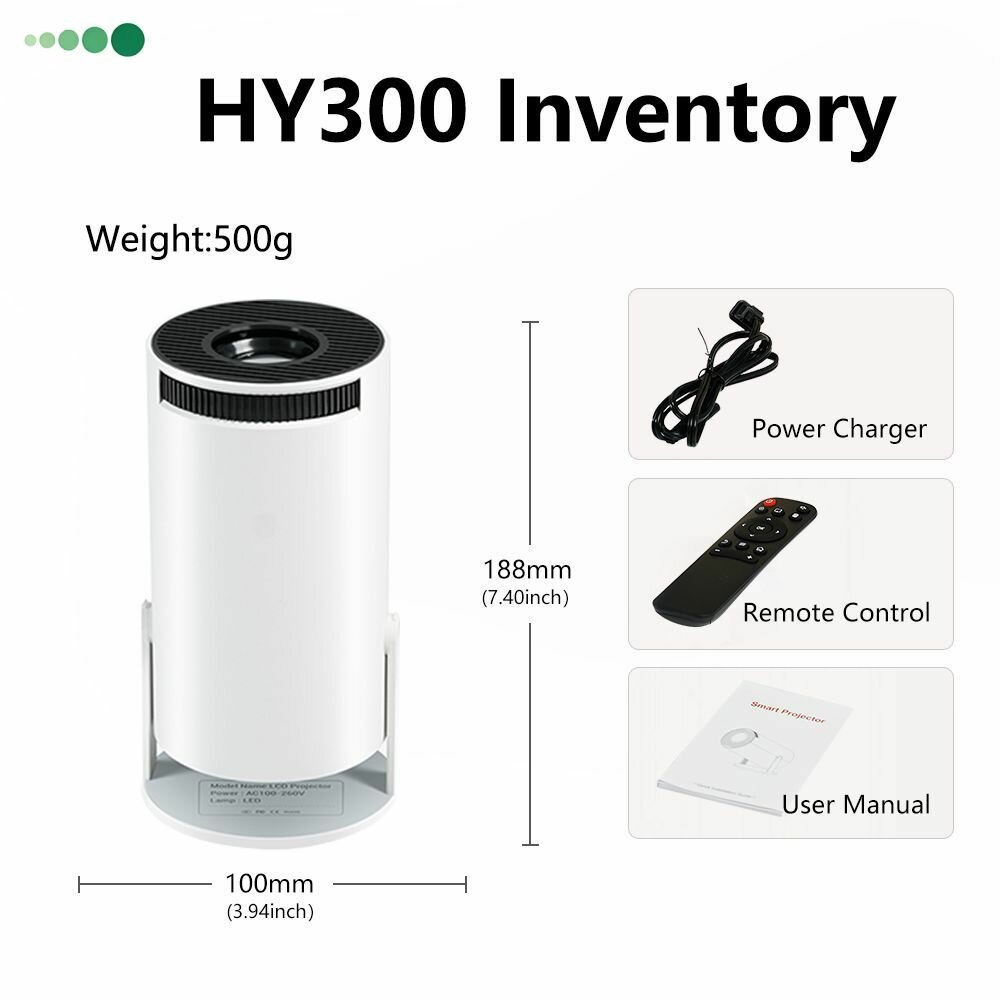 Проектор для домашнего кинотеатра HY300Pro, 4К, ультрачеткое изображение, белый — фото 1