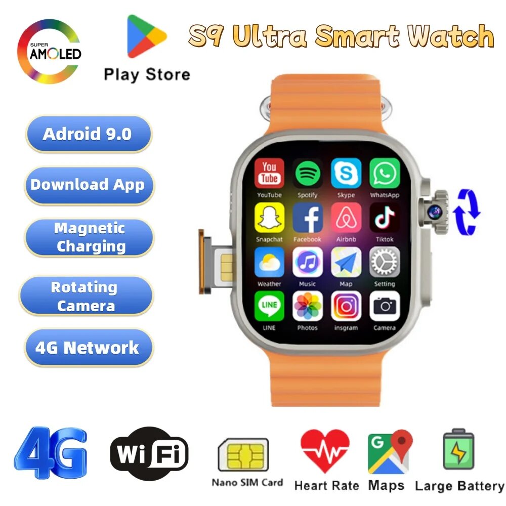 Ultra Smart Watch 4G Android 2.06' AMOLED 8G 128G, S add power bank — фото 1