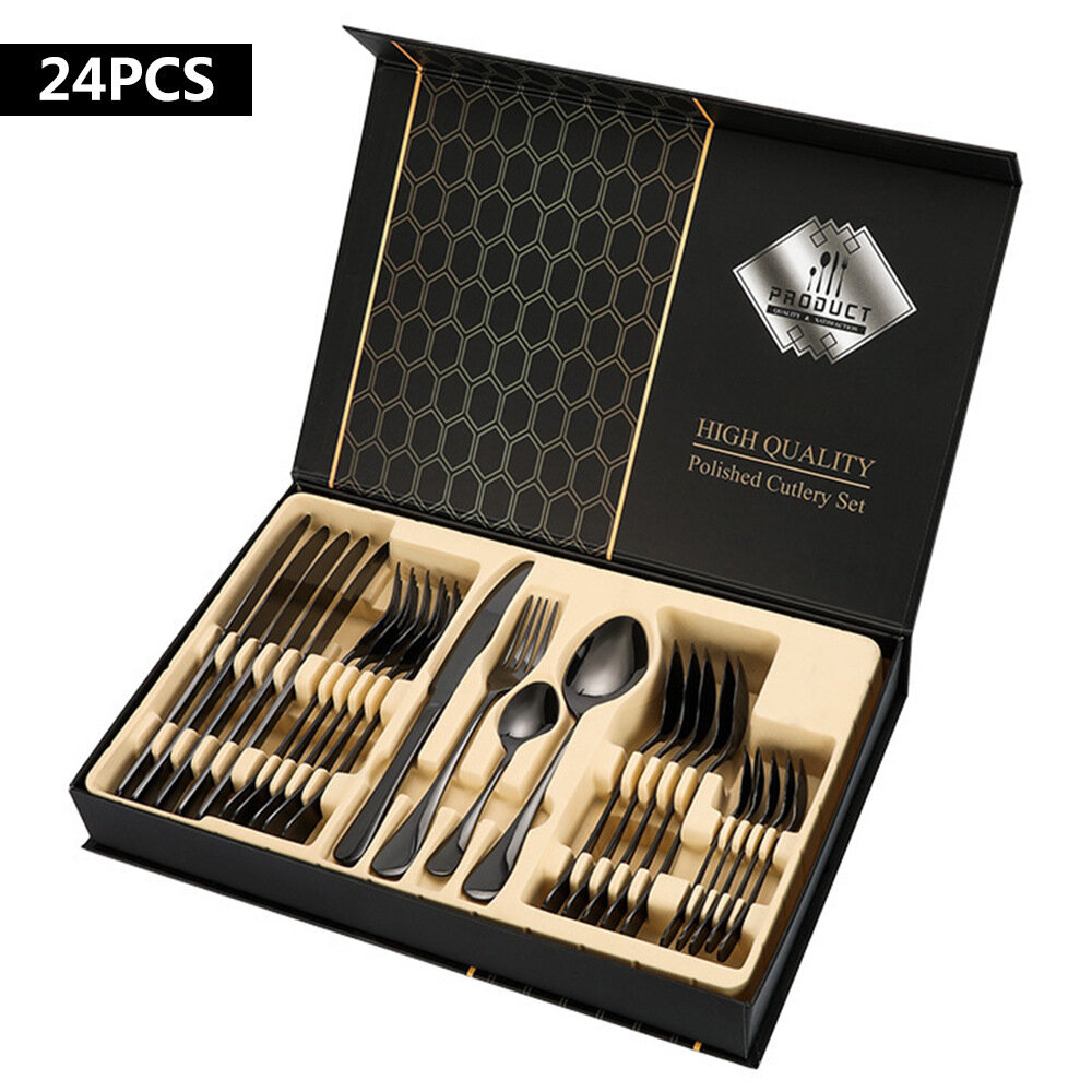 Международный бестселлер: набор столовых приборов из нержавеющей стали 1010, 24 предмета, набор ножей, вилок и ложек в западном стиле, подарочный набор столовых приборов.