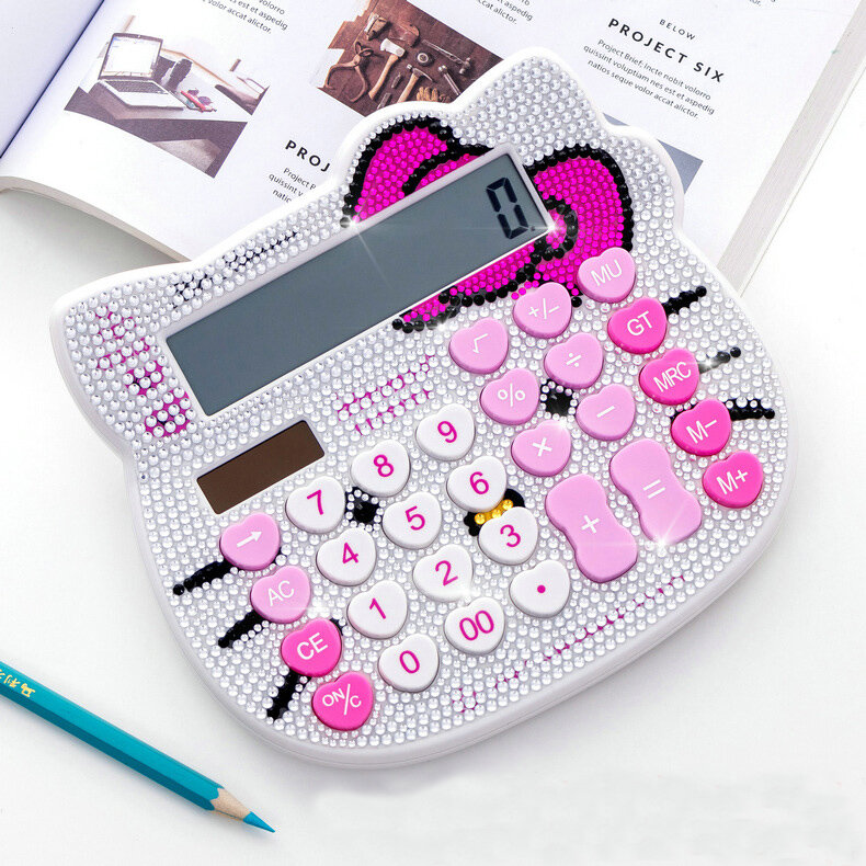 Калькуляторы для женщин, BREIS Creative Cute калькулятор на солнечную энергию, 12-значный большой ЖК-дисплей, портативный для повседневного использования и базового офиса, белый (белый+белый)