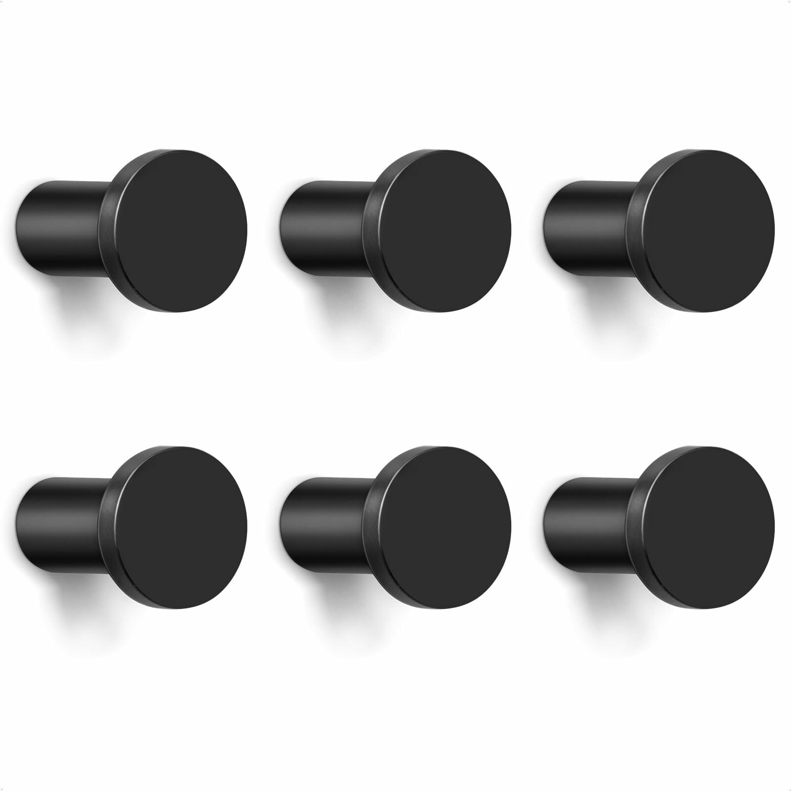 GUWINA Крючки для стены из черного металла минималистского дизайна - Пакет из 6 штук из алюминия для одежды для прихожей, ванной комнаты, кухни, кабинета с метрическими резьбами M6, как ручки для шкафов, прочные, компактные, с высокой грузоподъемностью