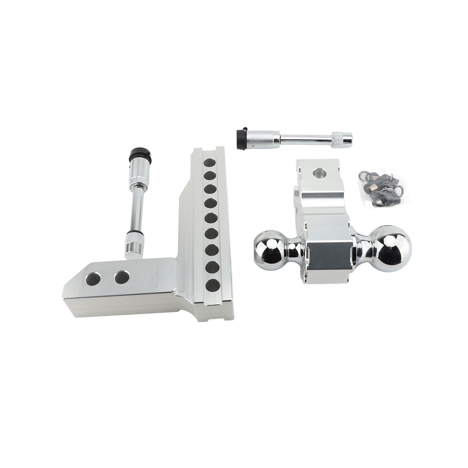 Фаркоп из алюминиевого сплава, регулируемый, с двойным шаровым шарниром, полированная поверхность, для буксировки за задний бампер сельскохозяйственной техники.