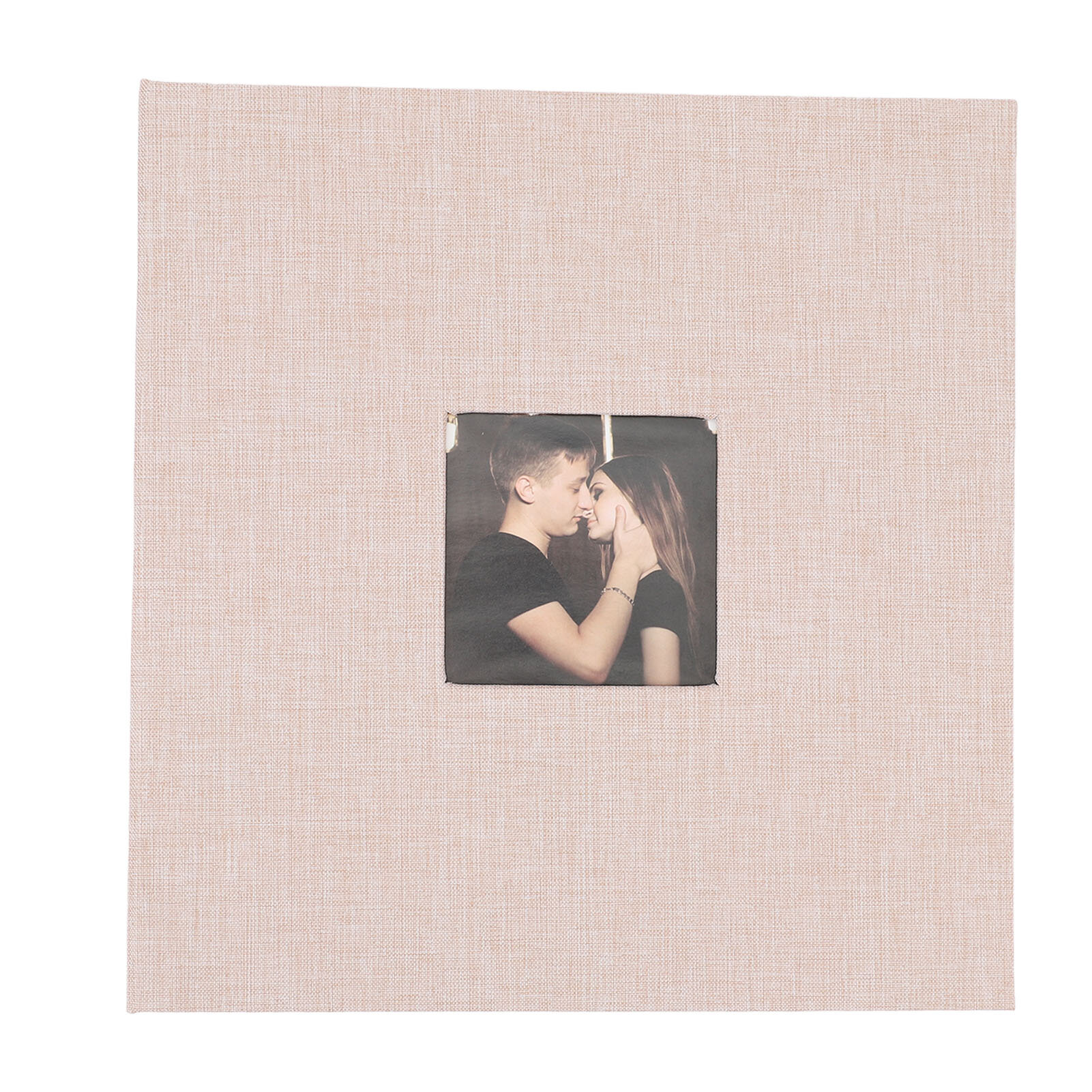 Фотоальбом с льняной обложкой и окошком на лицевой стороне, самоклеящийся, для скрапбукинга, большой вместимости, для фотосессий, детских праздников, свадеб, годовщин, бежевый.