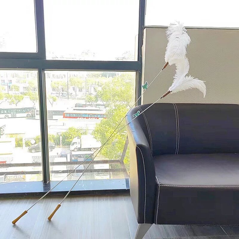 Длинная игрушка-дразнилка для кошек с перьями фазана/клубничными перьями, дразнилка-удочка с колокольчиком, сменная