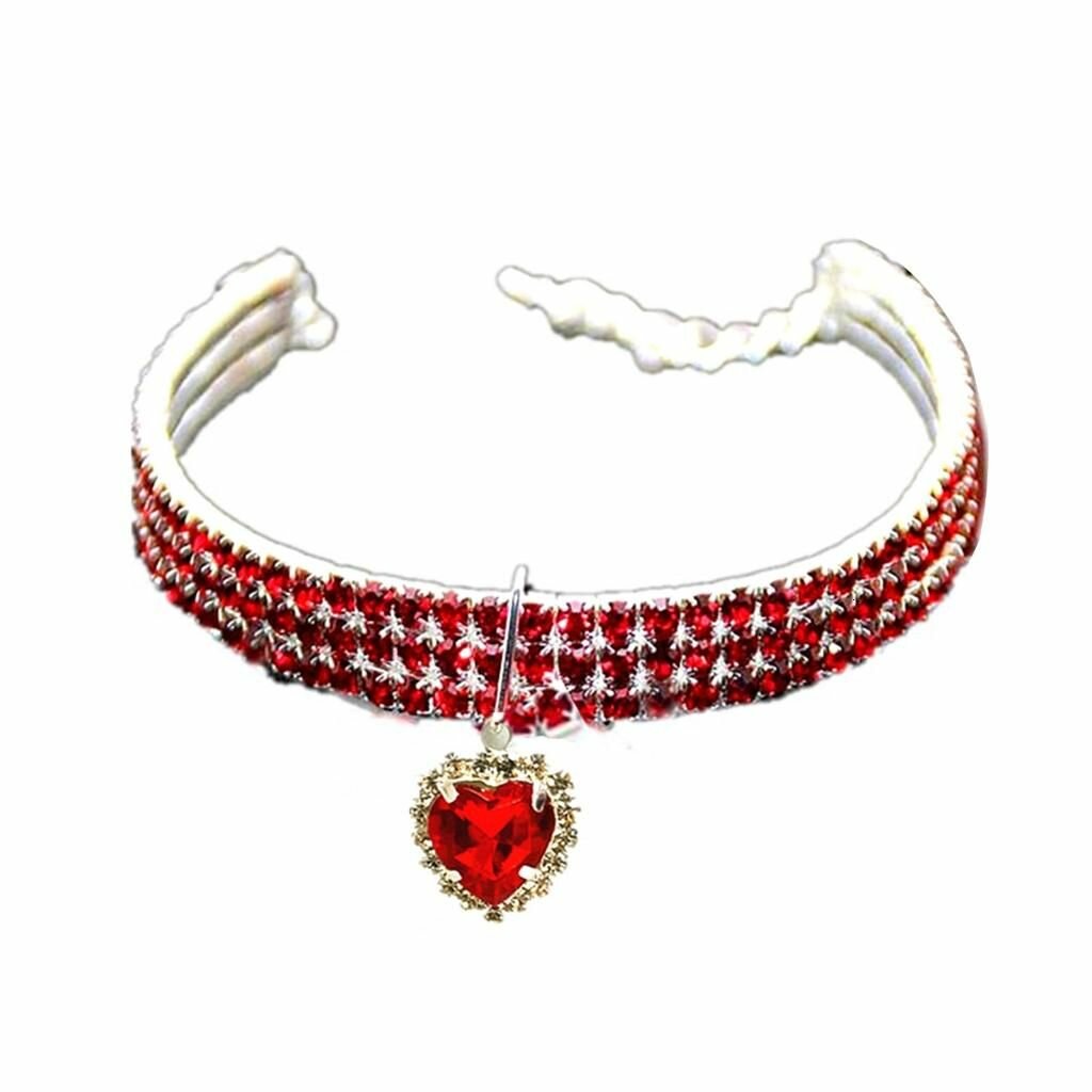 Эластичный ошейник для собак и кошек с подвеской в виде сердца, красный - M