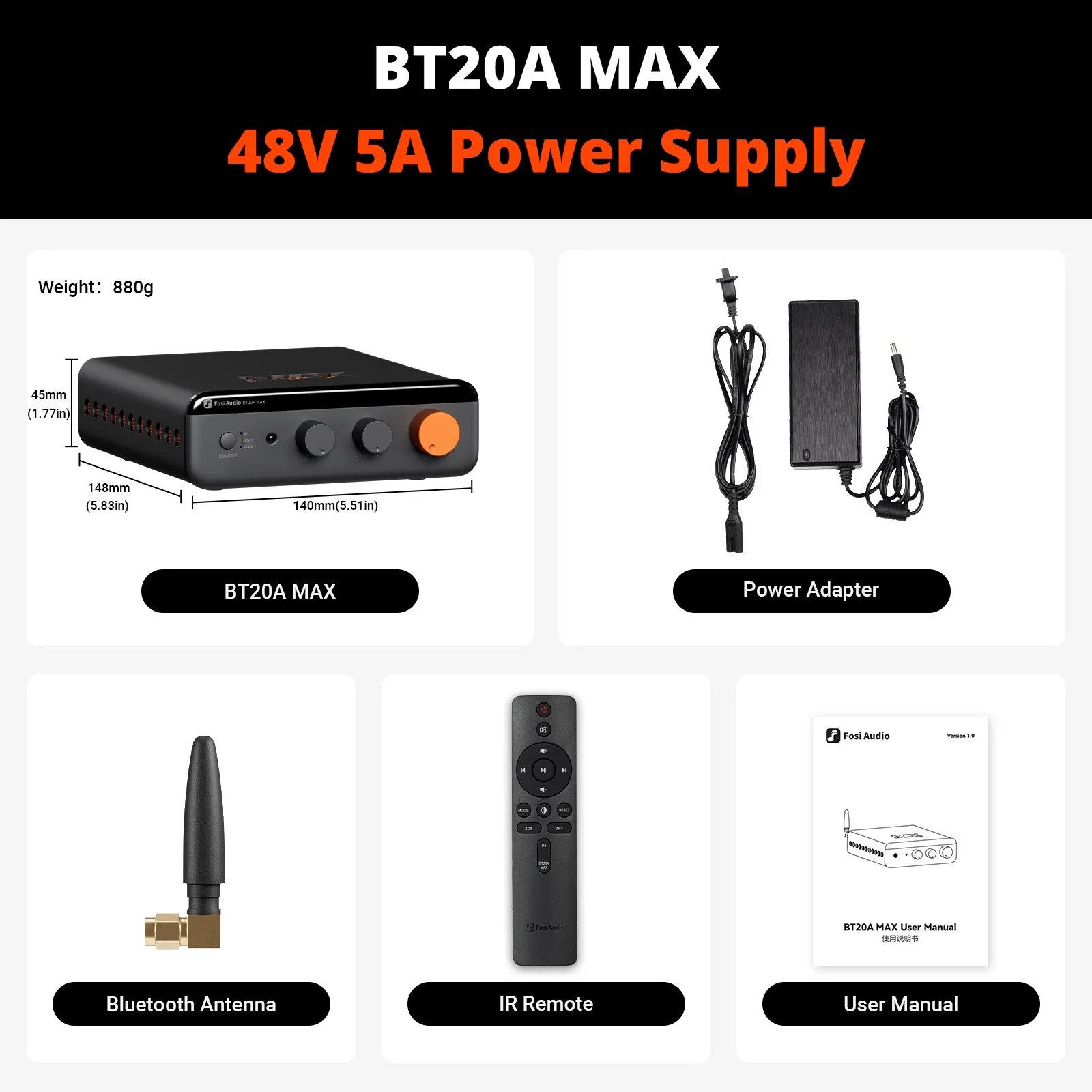 Fosi Audio BT20A MAX 48V 5A усилитель EU PLUG