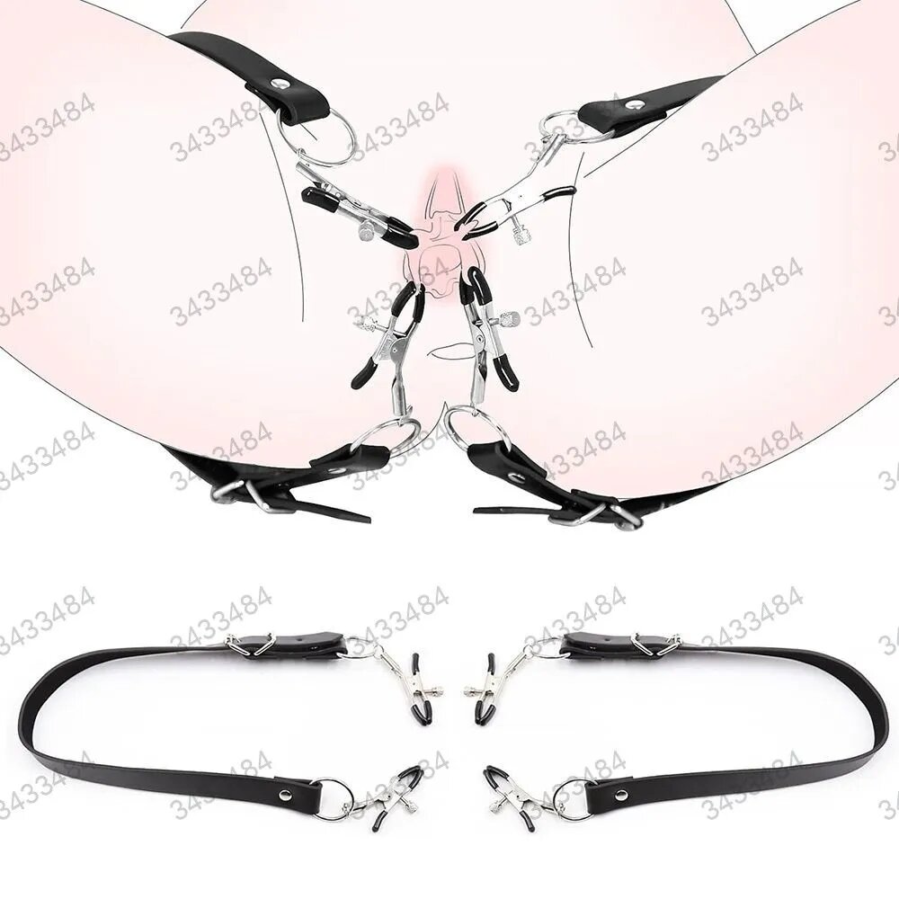 Товары для взрослых, Ремни для раздвижения половых губ с зажимами, Набор из двух штук Черный