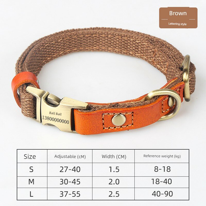 Винтажный коричневый ошейник с гравировкой, большой размер для собак 40-90 фунтов, безопасный аксессуар