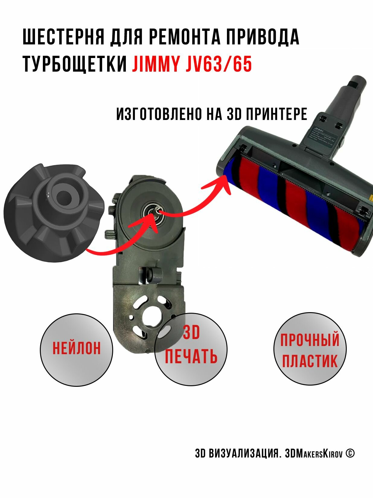 Шестеренка роликовой турбощетки Jimmy JV51/JV53/JV63/JV65/JV83/JV85