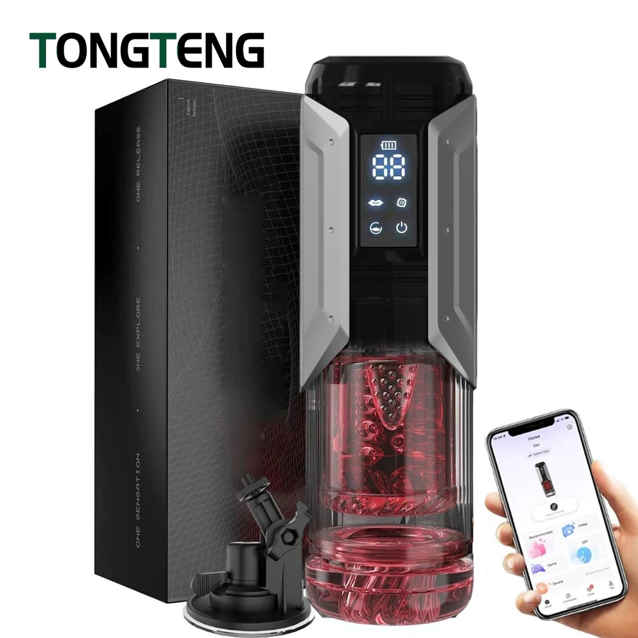 Автоматический мужской мастурбатор-строкер с 7, вращающимся лизанием, карманная киска RED With Base