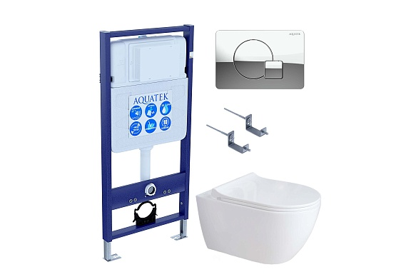 Комплект AQUATEK SET ПОЛАРИС-01-067 4в1 (рама Standard INS-0000012+унитаз Поларис AQ0700-01 с сиденьем+крепеж KKI-0000002+панель смыва KDI-0000067)