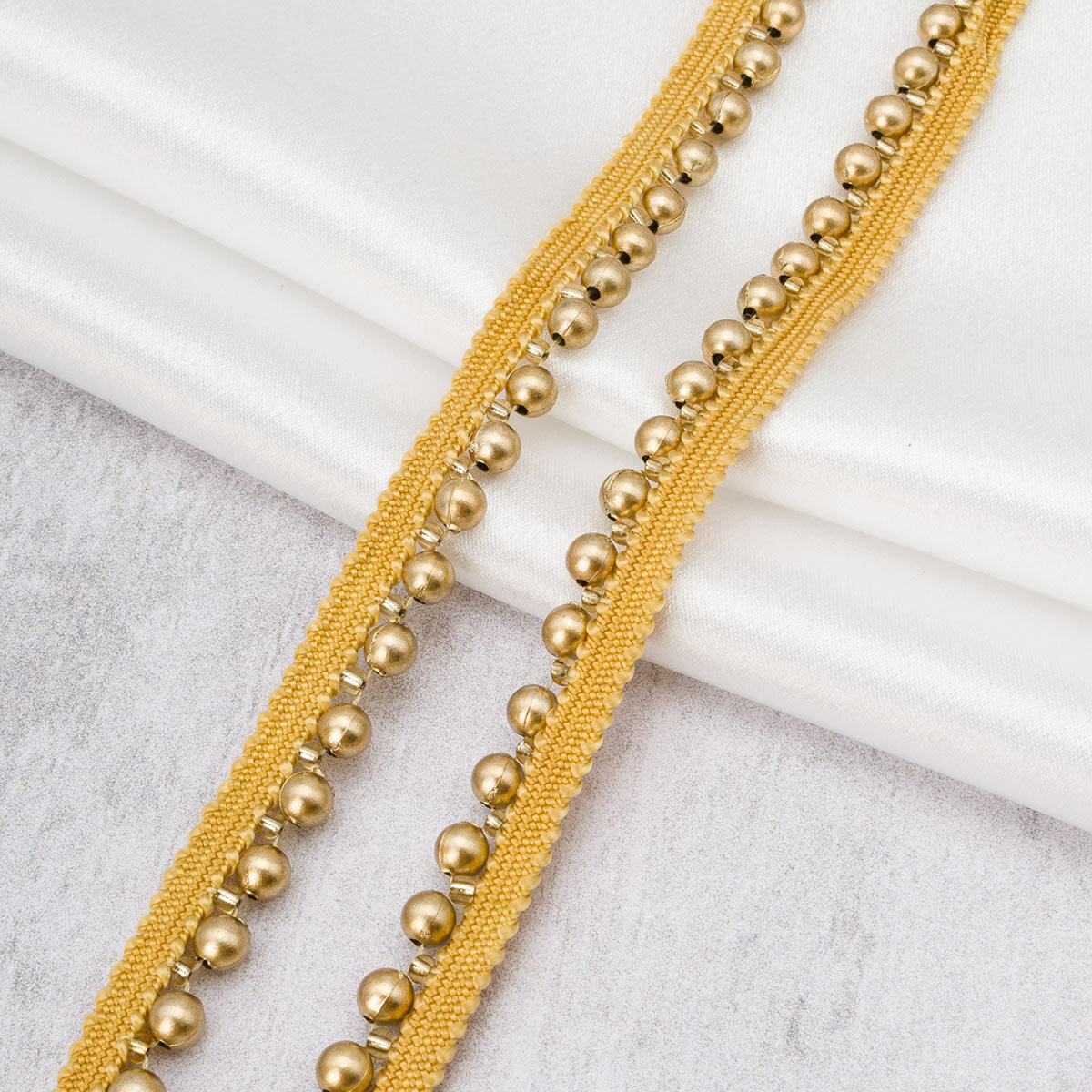 Кант декоративный на сетке с бусинами для шитья и рукоделия, 1.4 см * 9.14 м, цвет золотистый