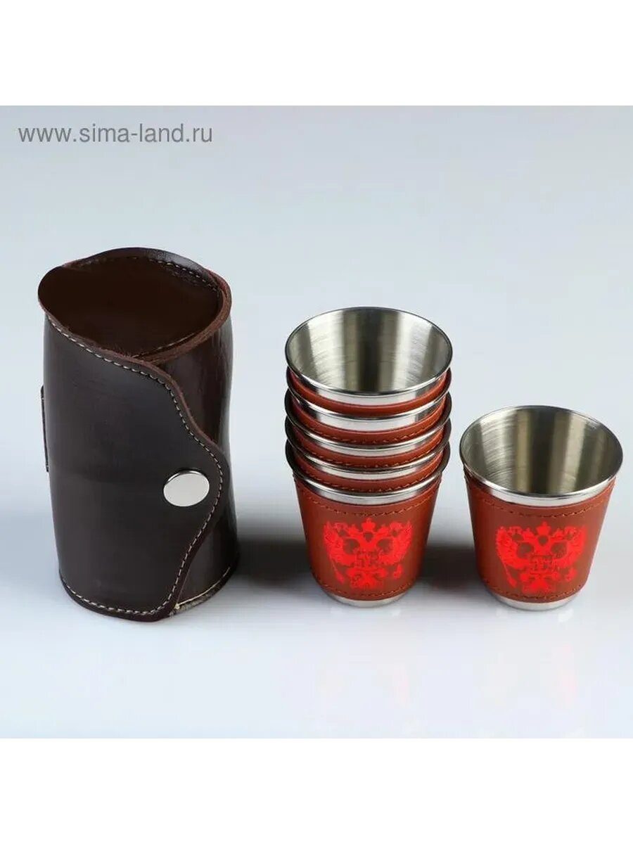 Стопки из нержавеющей стали с чехлом, 6 шт.