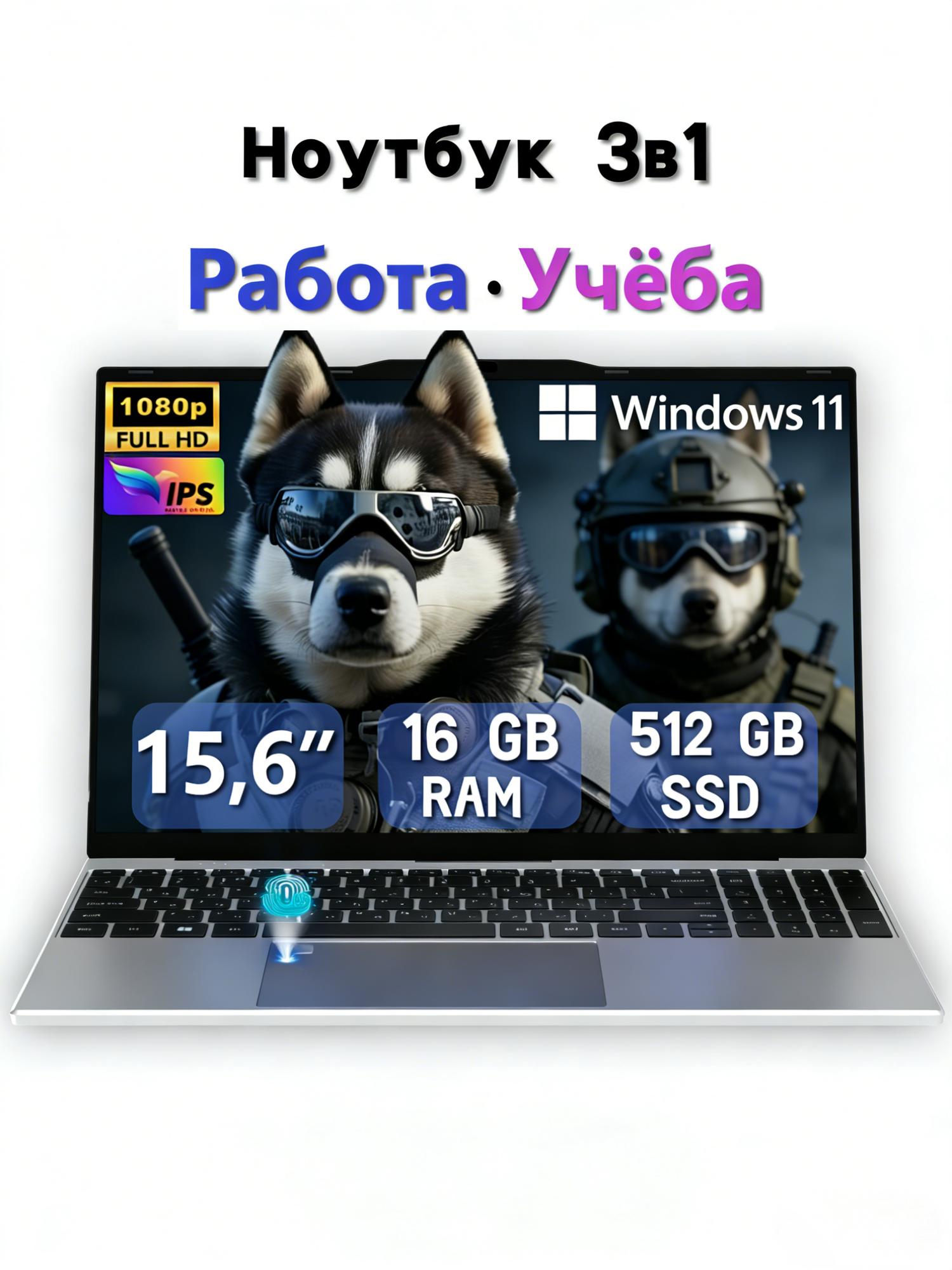 Ноутбук , для игр, работы и учебы,15.6" 1920x1080 IPS Intel Celeron N5095,2,9 ГГц,16GB RAM SSD 512GB Windows 11