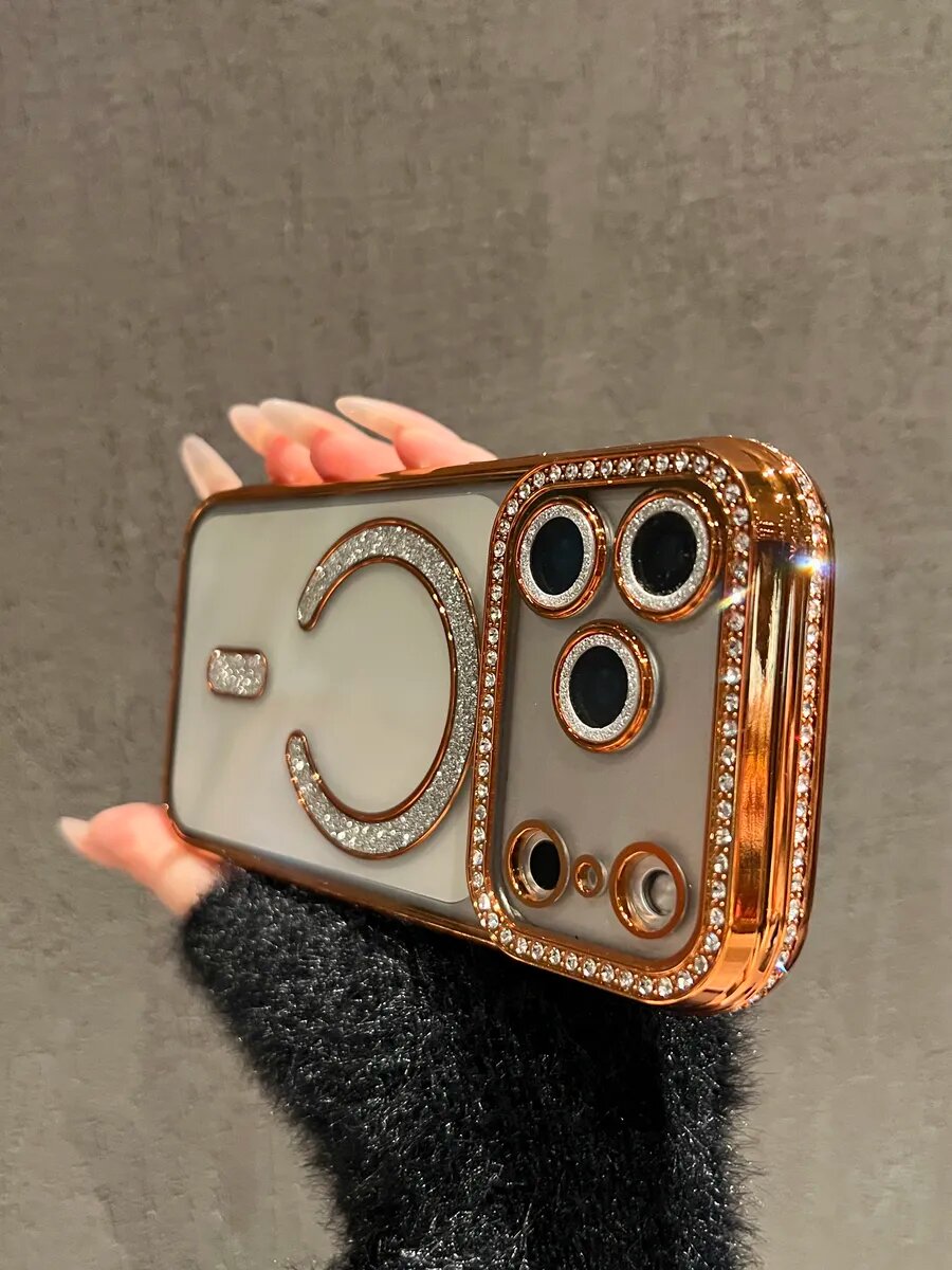 Чехол О'кейси, для iPhone 17 Pro Max, с стразами, прозрачный/оранжевый