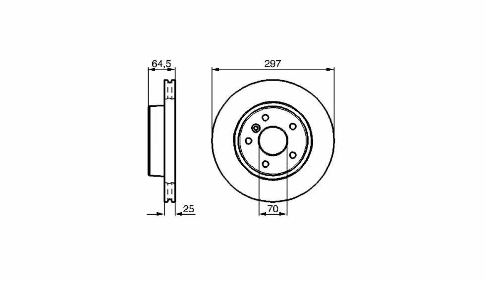 Диск тормозной BOSCH 986478483 передний вентилируемый, 297x25 мм, 5 отверстий, Land Rover Range Rover 4.0, 4.6, 2.5 TD 94-02