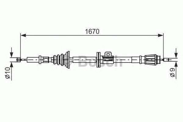Трос ручного тормоза BOSCH 1987477357 задний 1670 мм, Volvo 850, S70, V70 2.0, 2.0T, 2.5TDI, 2.5 AWD 91-00