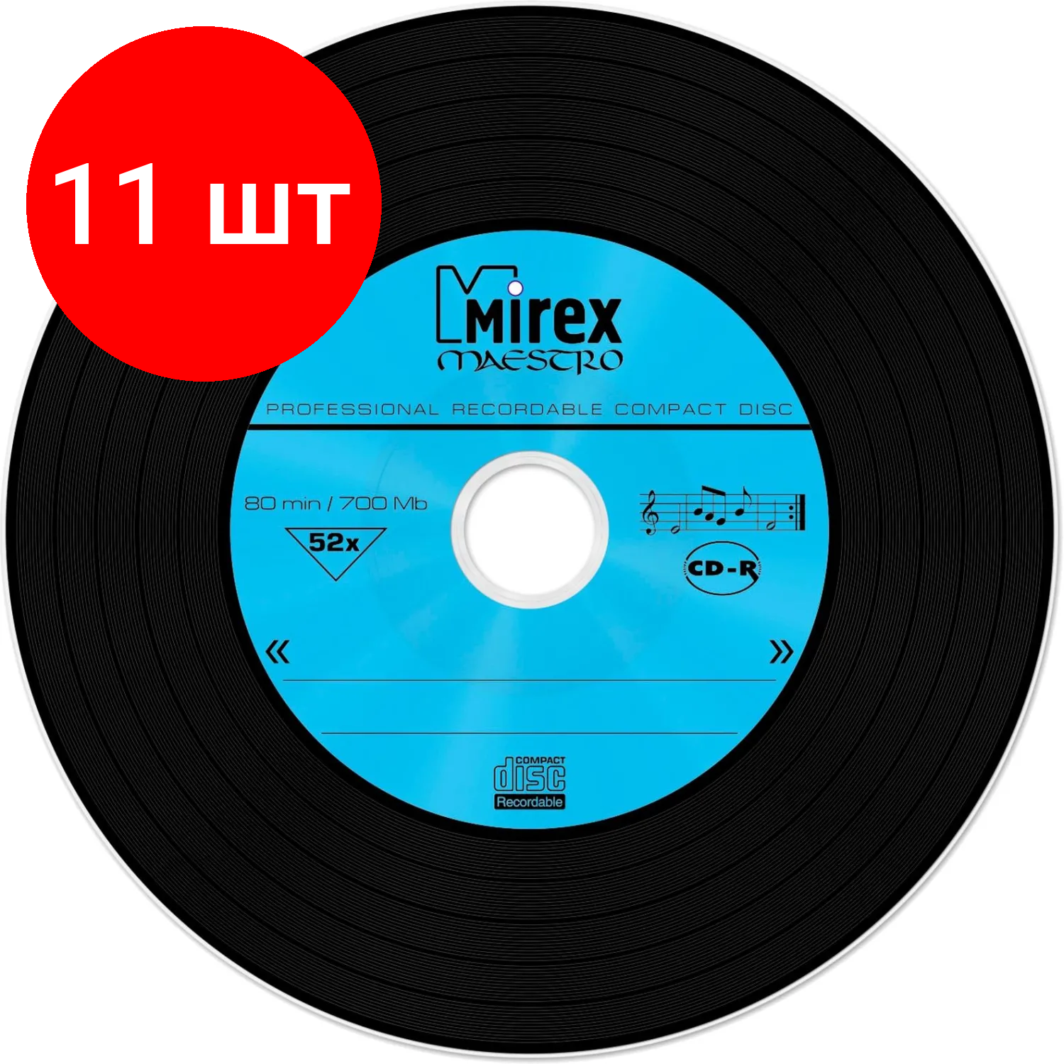 Комплект 11 упаковок, Носители информации CD-R, 52x, Mirex Maestro, Slim/5, UL120120A8F