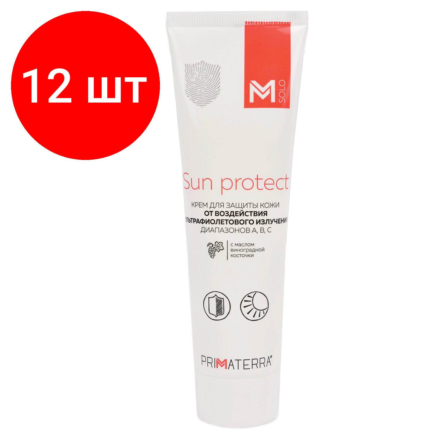 Комплект 12 шт, Крем защитный 100 мл, M SOLO SUN PROTECT, от УФ-излучения диапазонов А, В, С, универсальный