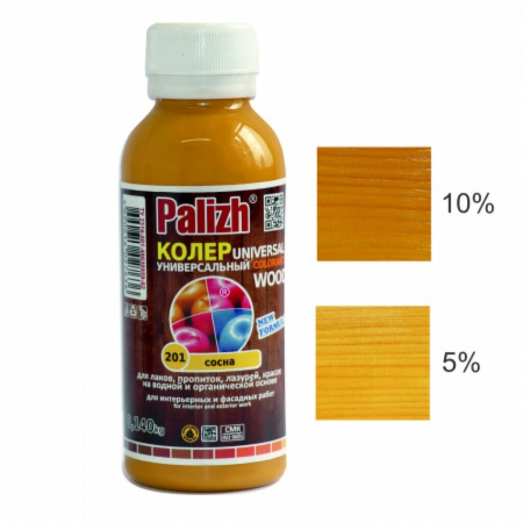 Колер паста Palizh Wood №201 сосна 100 мл для лаков, пропиток, красок на водной или органической основе универсальная