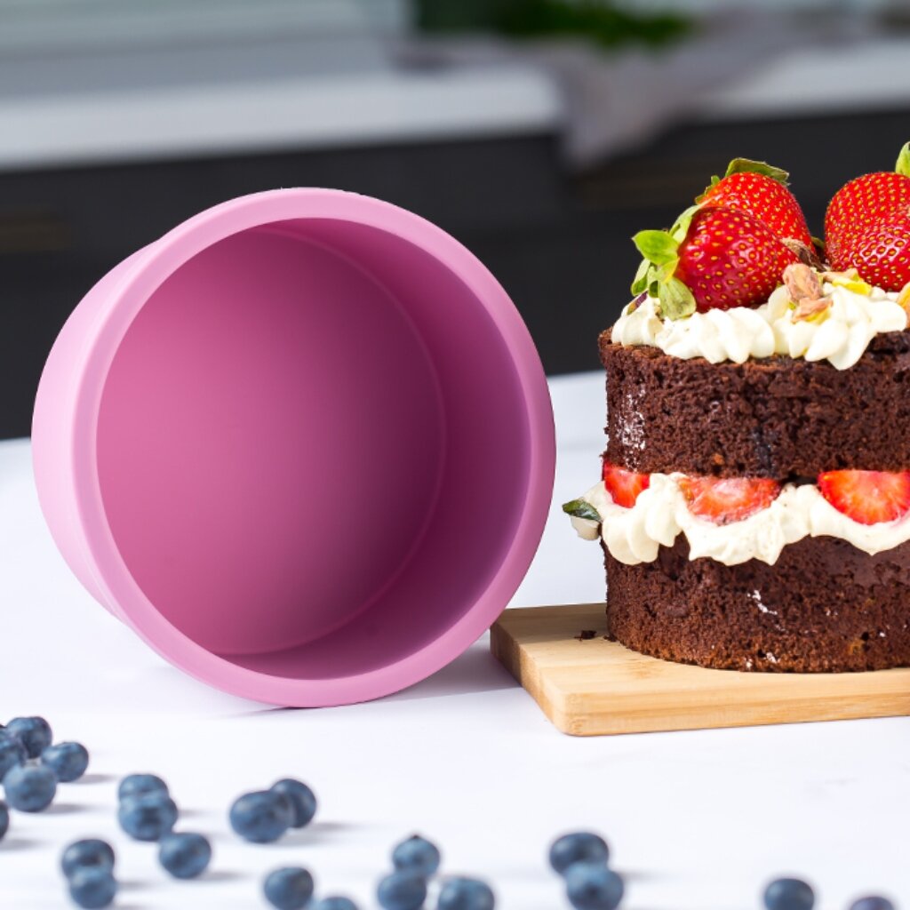Силиконовая форма для запекания Хорс Plump круглая розовая 12.7х7 см, выпечка тортов, кексов, бисквитов в духовке