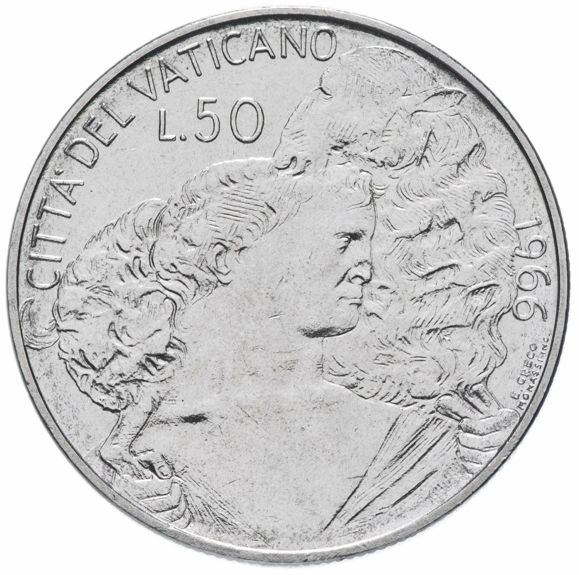 Ватикан 50 лир lire 1966, Сталь, в сохранности UNC