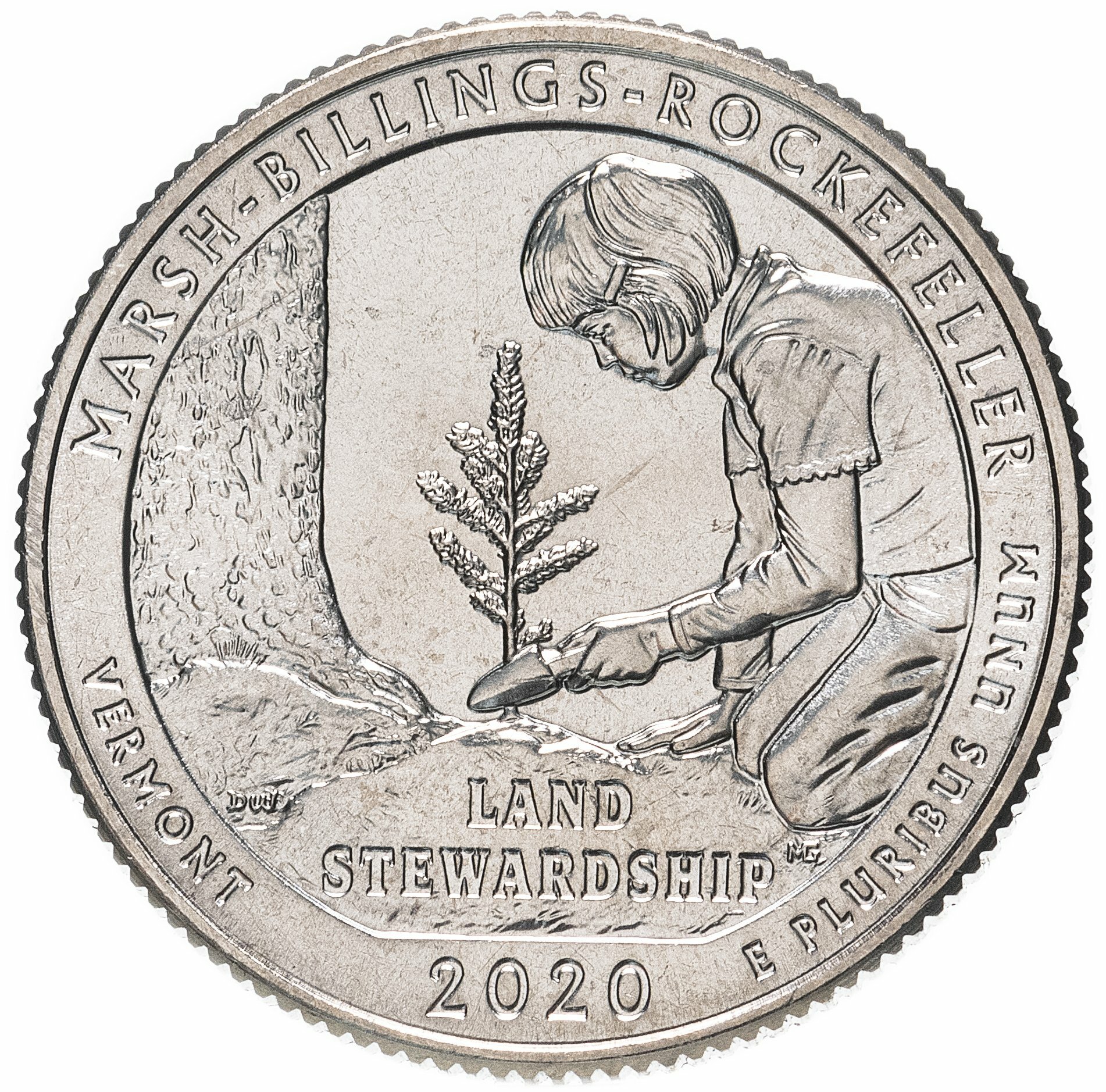 США 1/4 доллара 25 центов, квотер 2020 S — "Исторический парк Марш-Биллингс-Рокфеллер" 54-й парк, Мельхиор медь-никель, в сохранности UNC