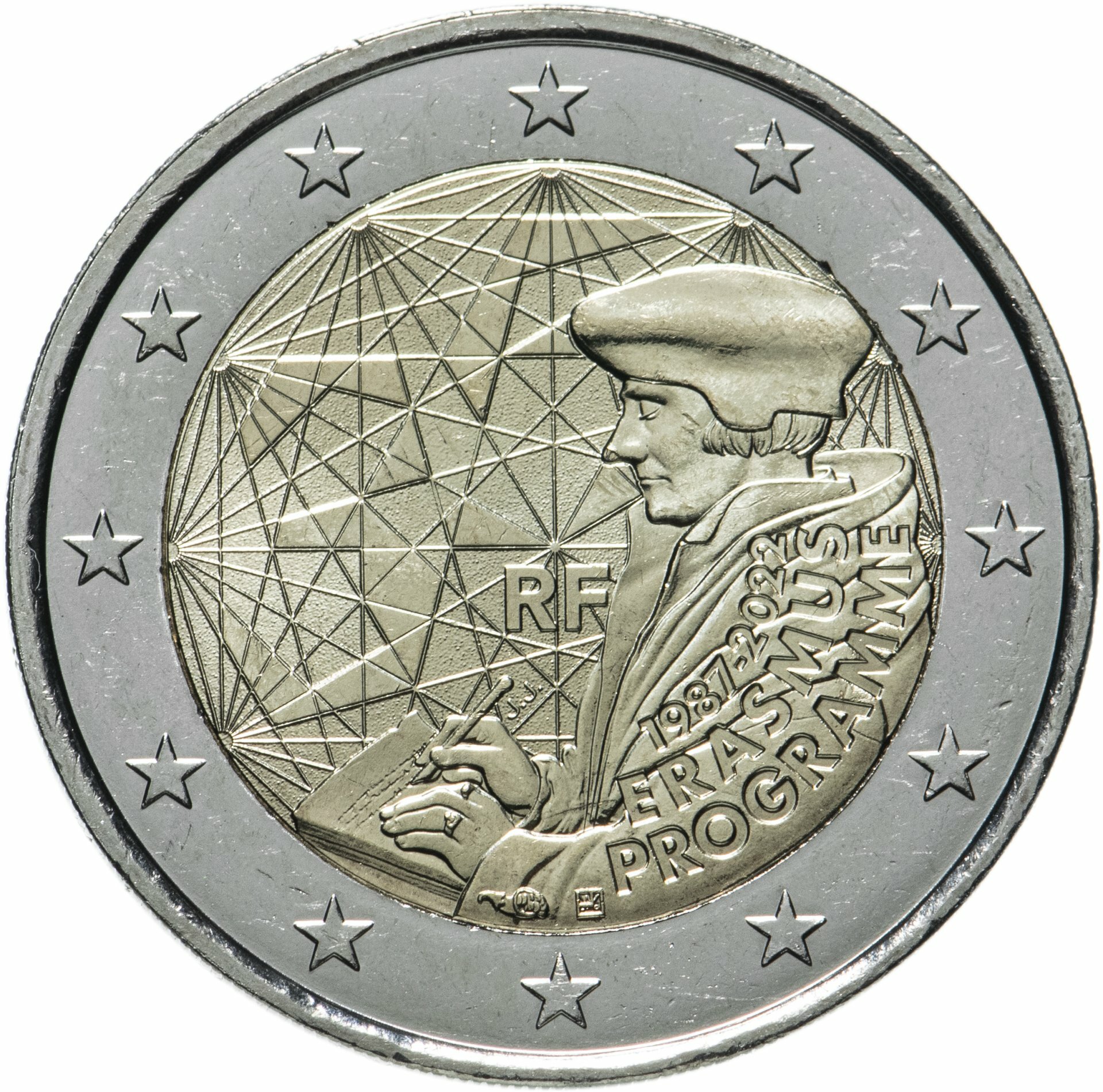 Франция 2 евро 2022 "35 лет программе Эразмус", Биметалл, в сохранности UNC