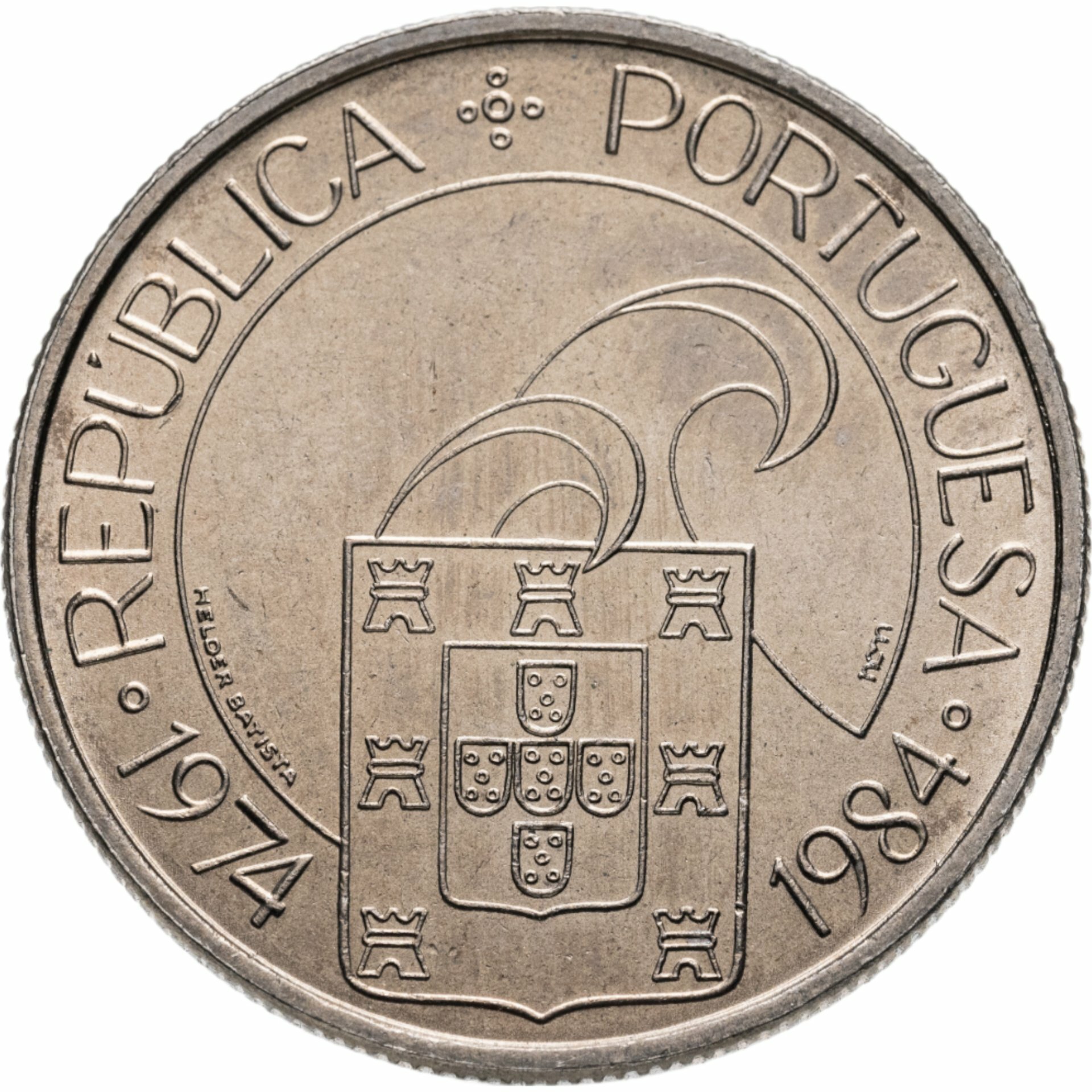 Португалия 25 эскудо 1984 "10 лет революции", Мельхиор медь-никель, в сохранности AU-UNC