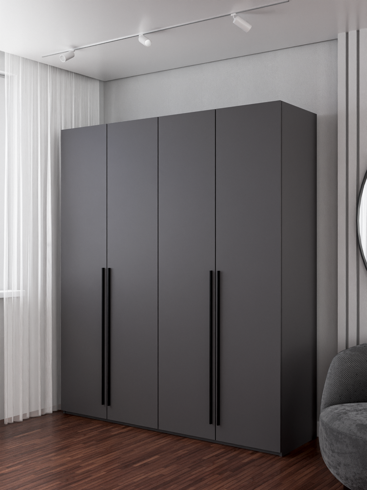 Шкаф распашной Трой | Корпус ЛДСП Графит| Фасад ЛДСП Графит | Ручка Чёрная