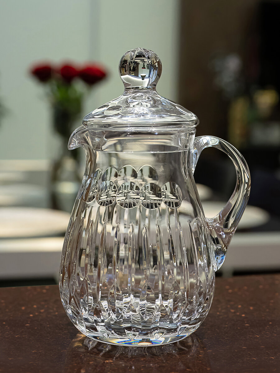 Хрустальный кувшин с крышкой и ручкой для воды / сока / лимонада и безалкогольных напитков, объем 1 литр, Неман 900/352 - 12783/1,0л.