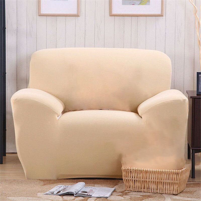 Многоцветный чехол на диван с отличной посадкой и защитой от выцветания, бежевый, на 1 место