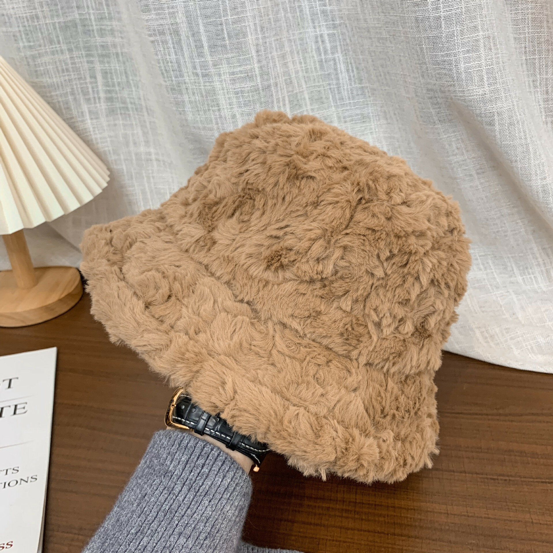 Японская плюшевая рыбацкая шапка для женщин осенью и зимой, теплая, с большими полями, универсальная, милая, темпераментная, женская, цветная, модная шляпа-тазик