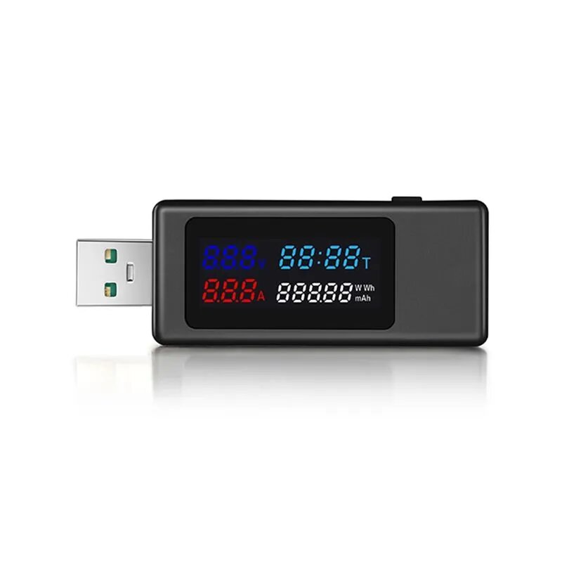 OZR8-6 в 1 USB-тестер DC4-30V IPS Дисплей Цифровой детектор напряжения и времени измерения емкости совместим с тока, напряжения, черного цвета