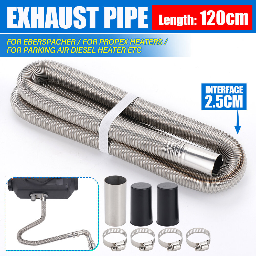 Нержавеющий выхлопной трубопровод для обогревателей 25/24 мм (60-300 см), с переходником и хомутами для