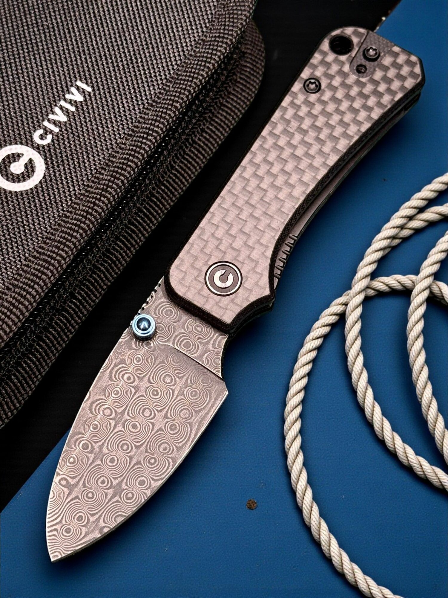 Нож складной Civivi C19068SDS-1 Baby Banter, Damascus Blade, Black G10 - Carbon Handle